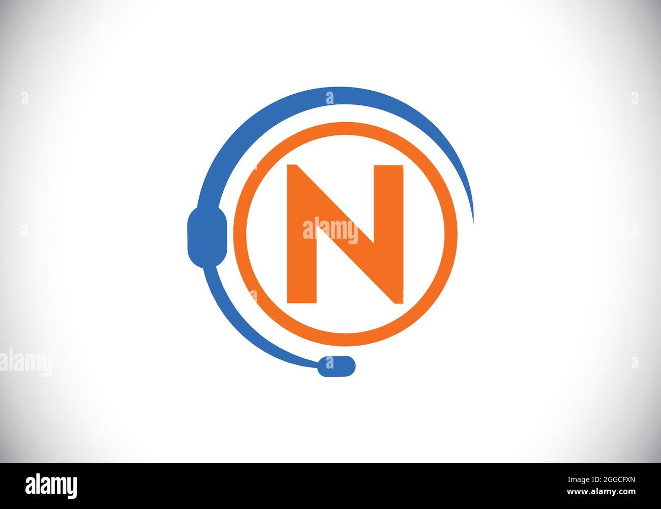 Initial N monogram letter alphabet and support service with headphones ...