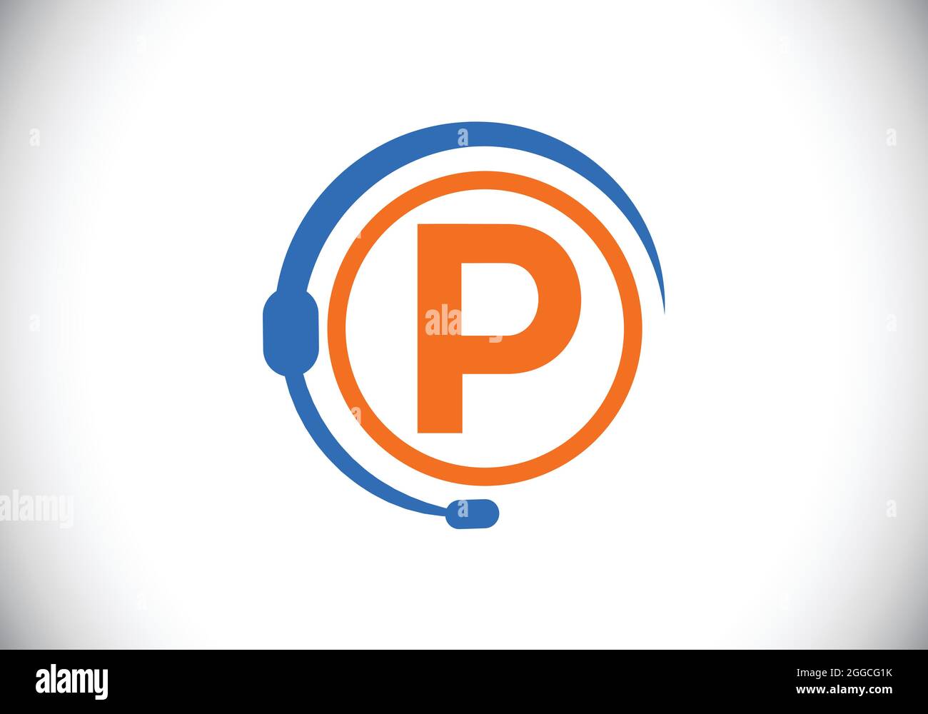 Initial P monogram letter alphabet and support service with headphones ...