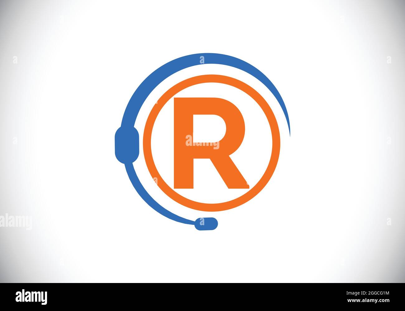 Initial R monogram letter alphabet and support service with headphones ...