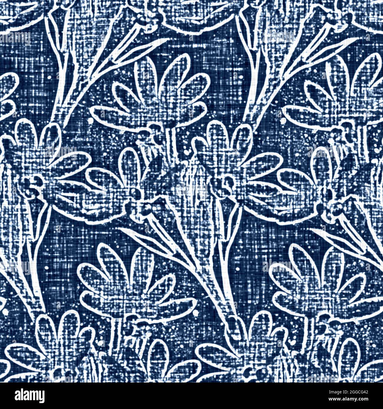 Acid wash blue jean effect texture with decorative linen floral motif ...