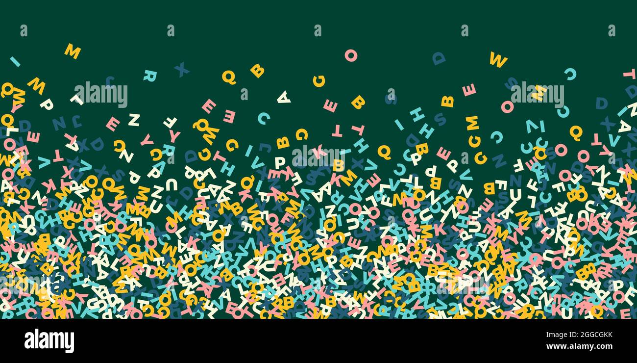 Falling letters of English language. Pastel flying words of Latin ...