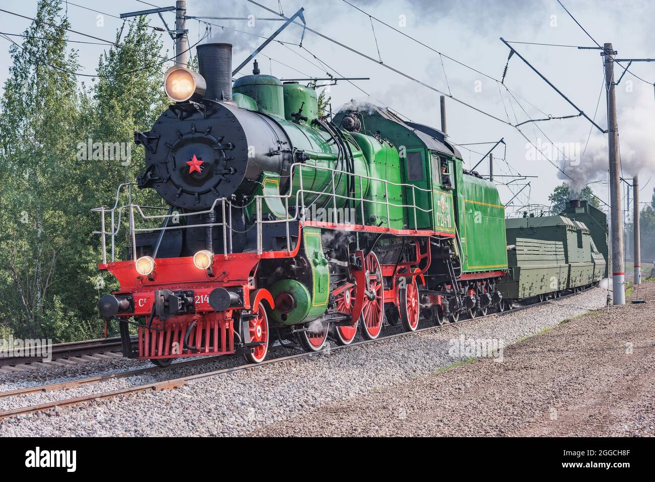Moscow, Russia - August 27, 2021: Armoured retro steam train moves ...