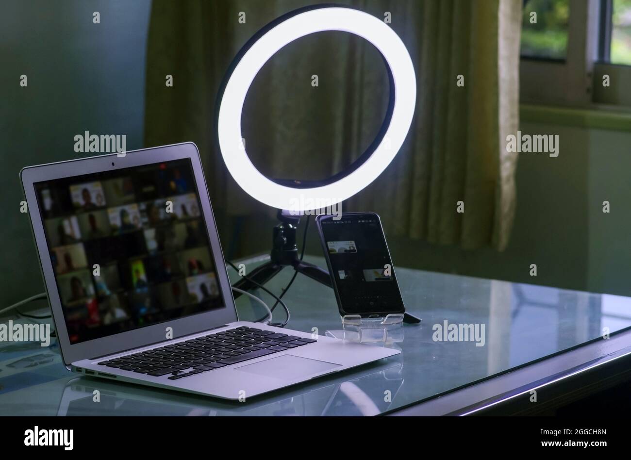 Home office set up for webinar and video conference Stock Photo - Alamy