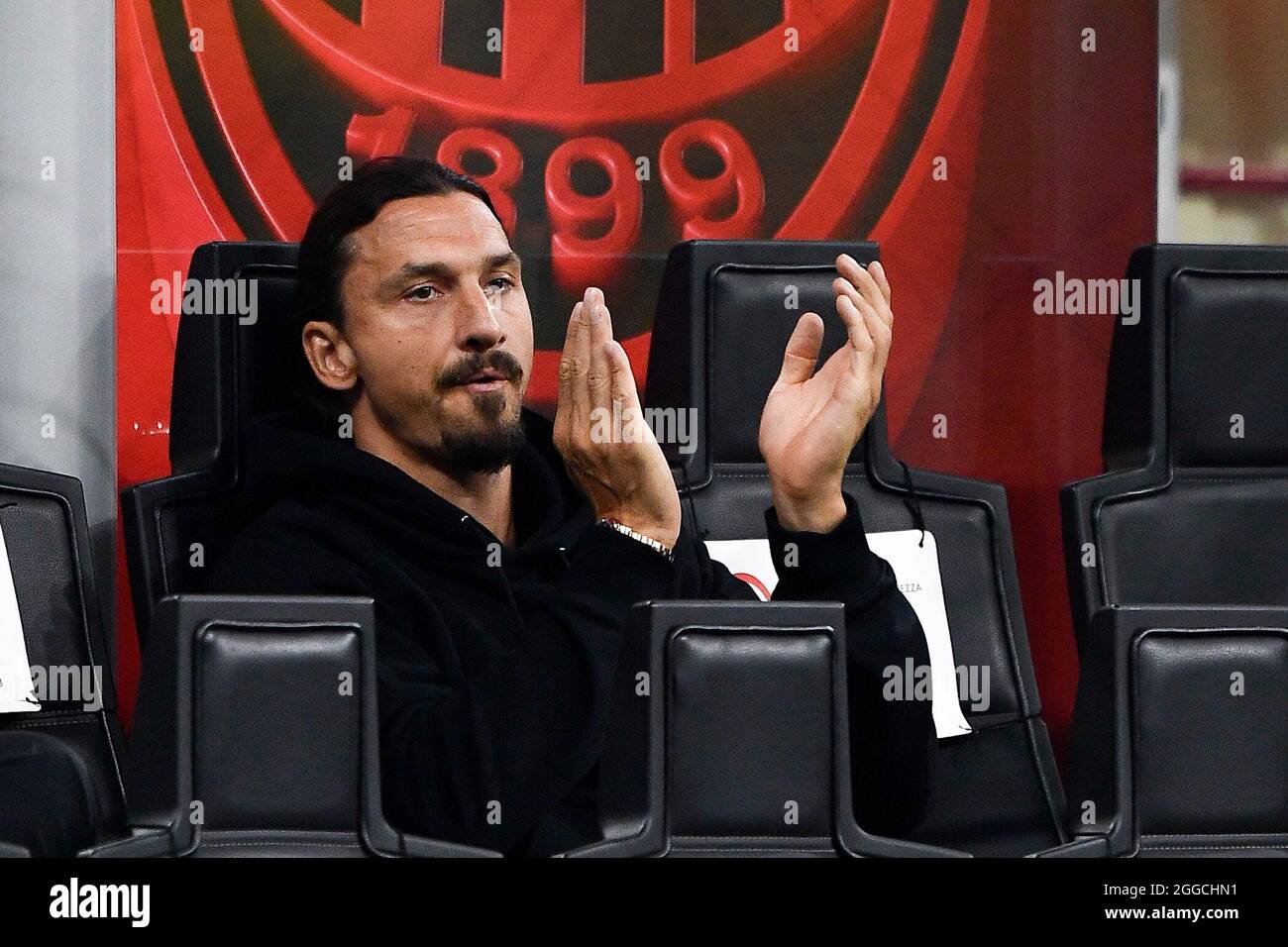 Milan, Italy. 29 August 2021. Zlatan Ibrahimovic of AC Milan attends ...