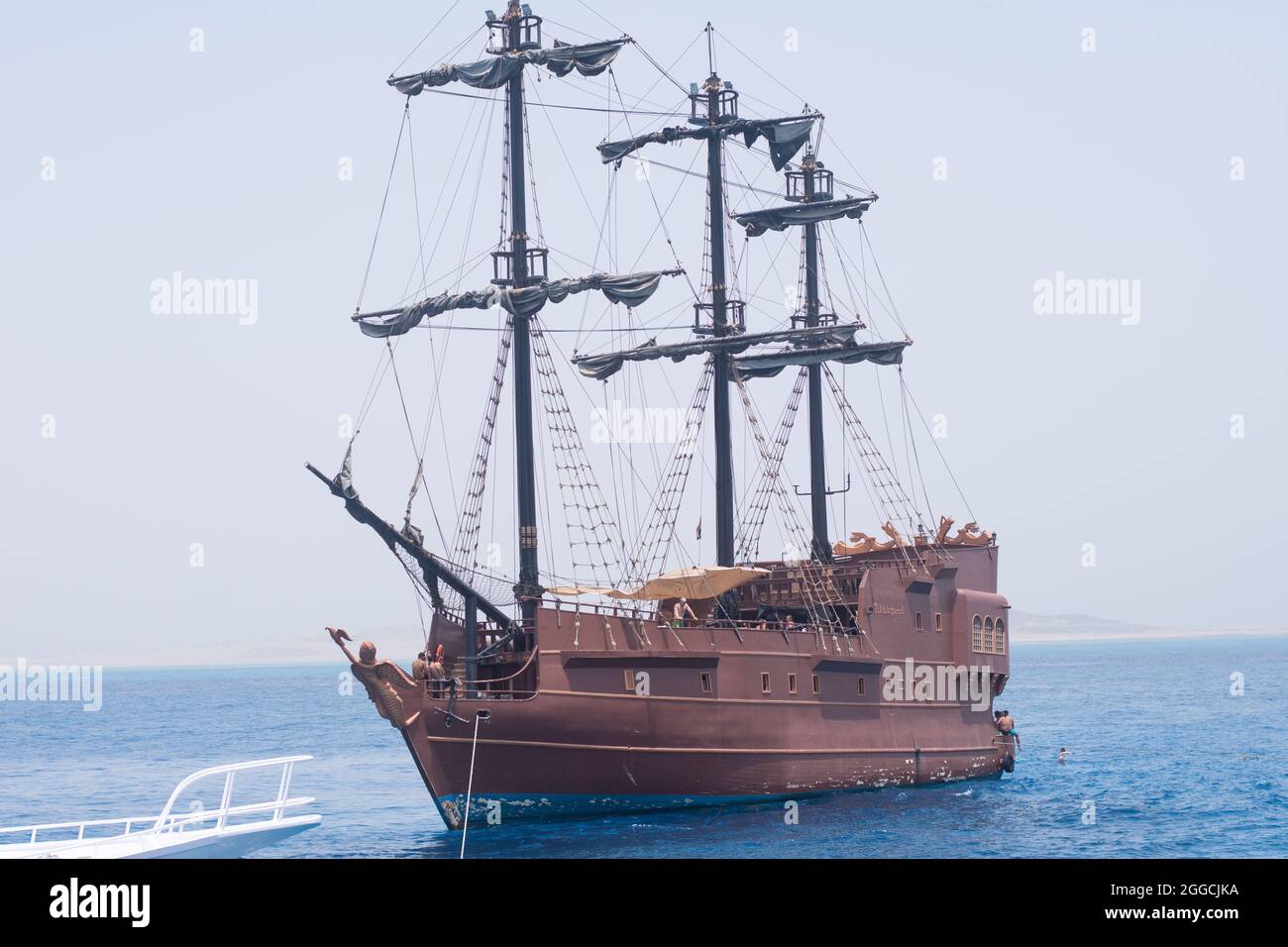 sailing ship on the waters of the Red Sea. Tourist entertainment, a ...