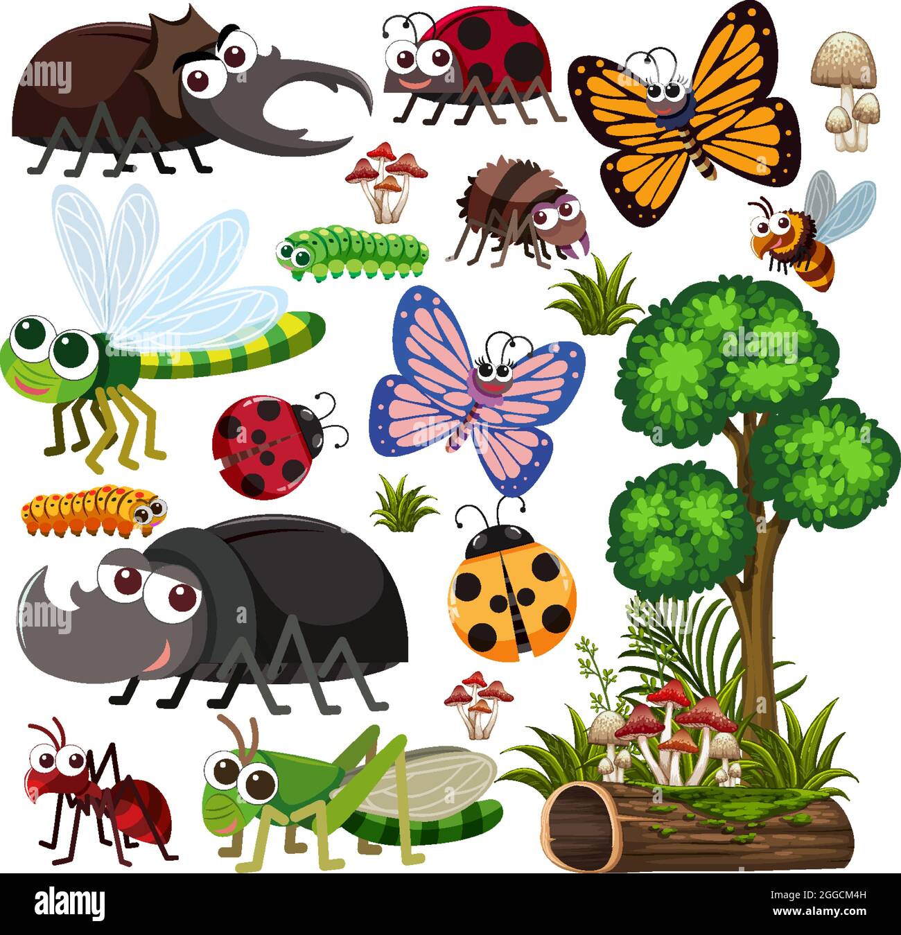 Seamless pattern with many different beetles character on white ...