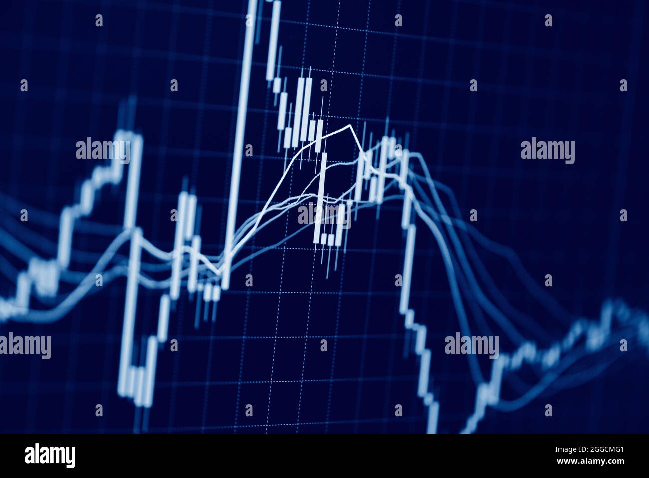 Technical price candlestick with indicator on chart computer screen ...