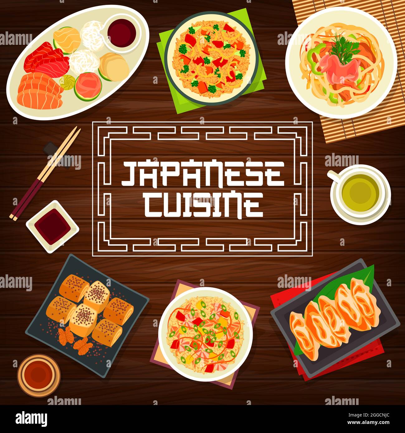 Japanese food, Asian cuisine dishes and lunch meals, vector restaurant ...