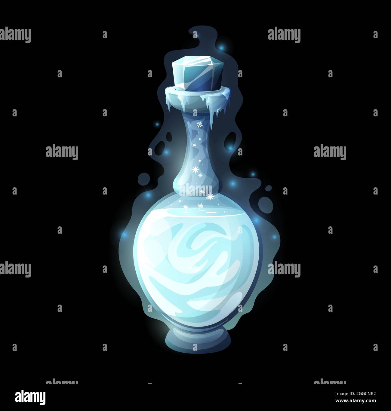Potion bottle with ice, cartoon magic love elixir or poison vector game ...