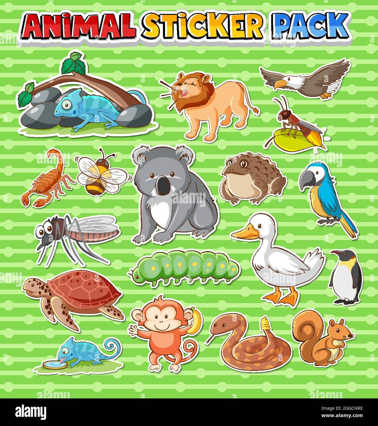 Cute wild animals sticker pack isolated illustration Stock Vector Image ...