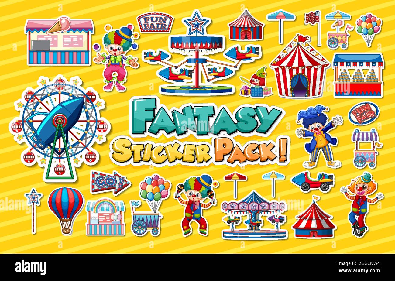 Sticker set with amusement park and funfair objects illustration Stock ...
