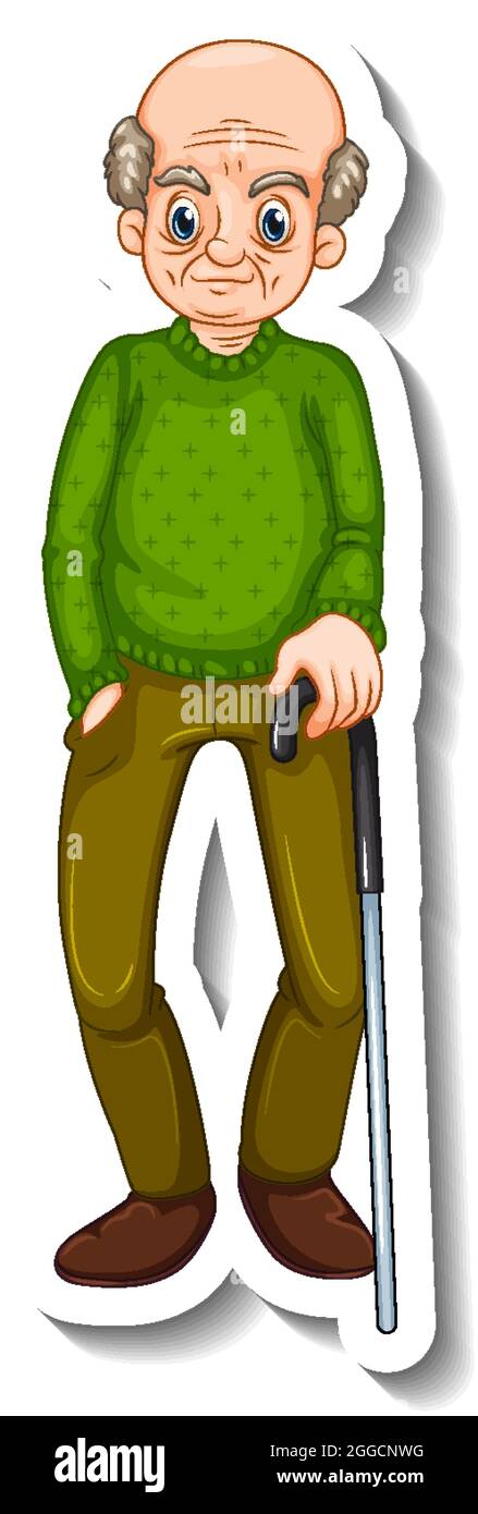 A sticker template with an old man in standing pose illustration Stock ...