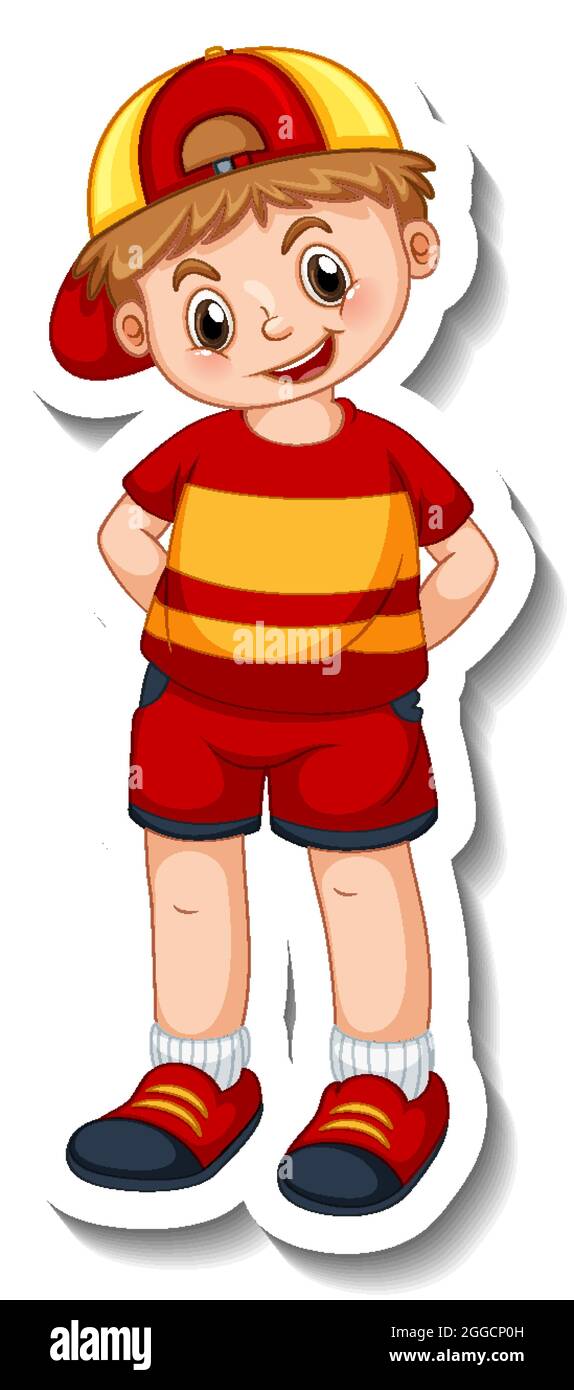 Sticker template with a happy boy in standing position cartoon ...