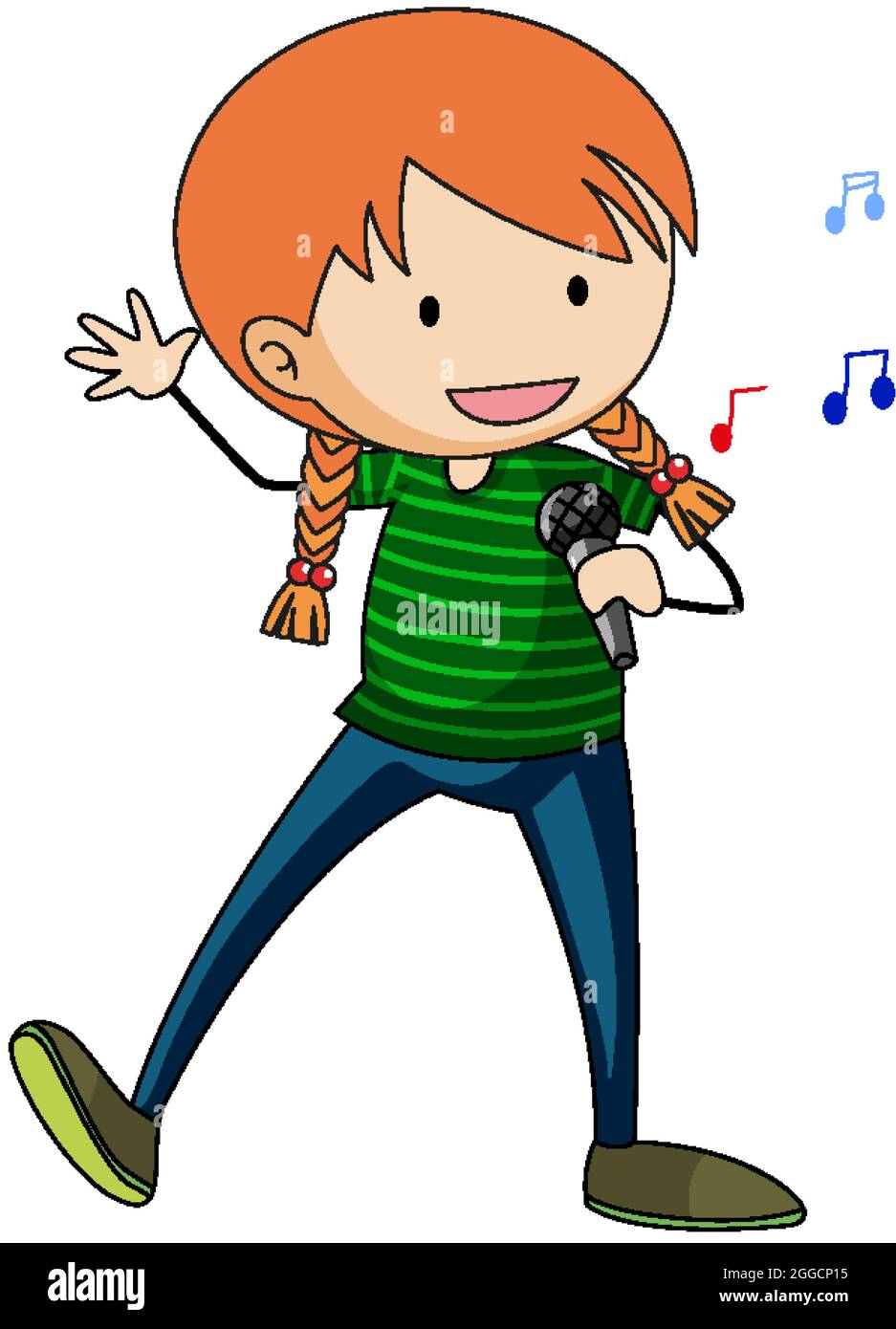 Happy girl's singing doodle cartoon character isolated illustration ...