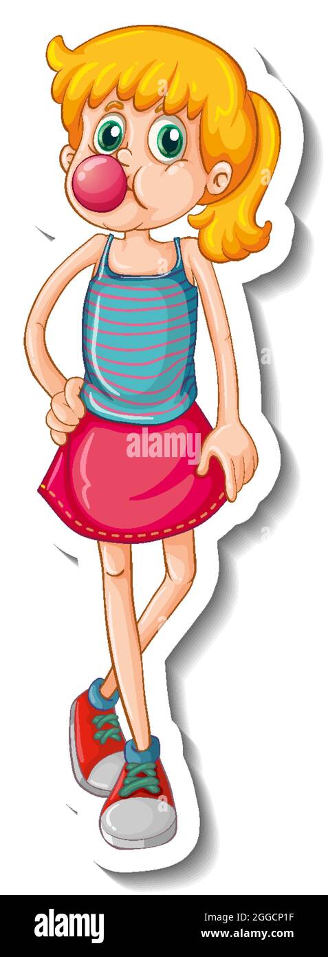 Sticker template with a girl in standing pose isolated illustration ...