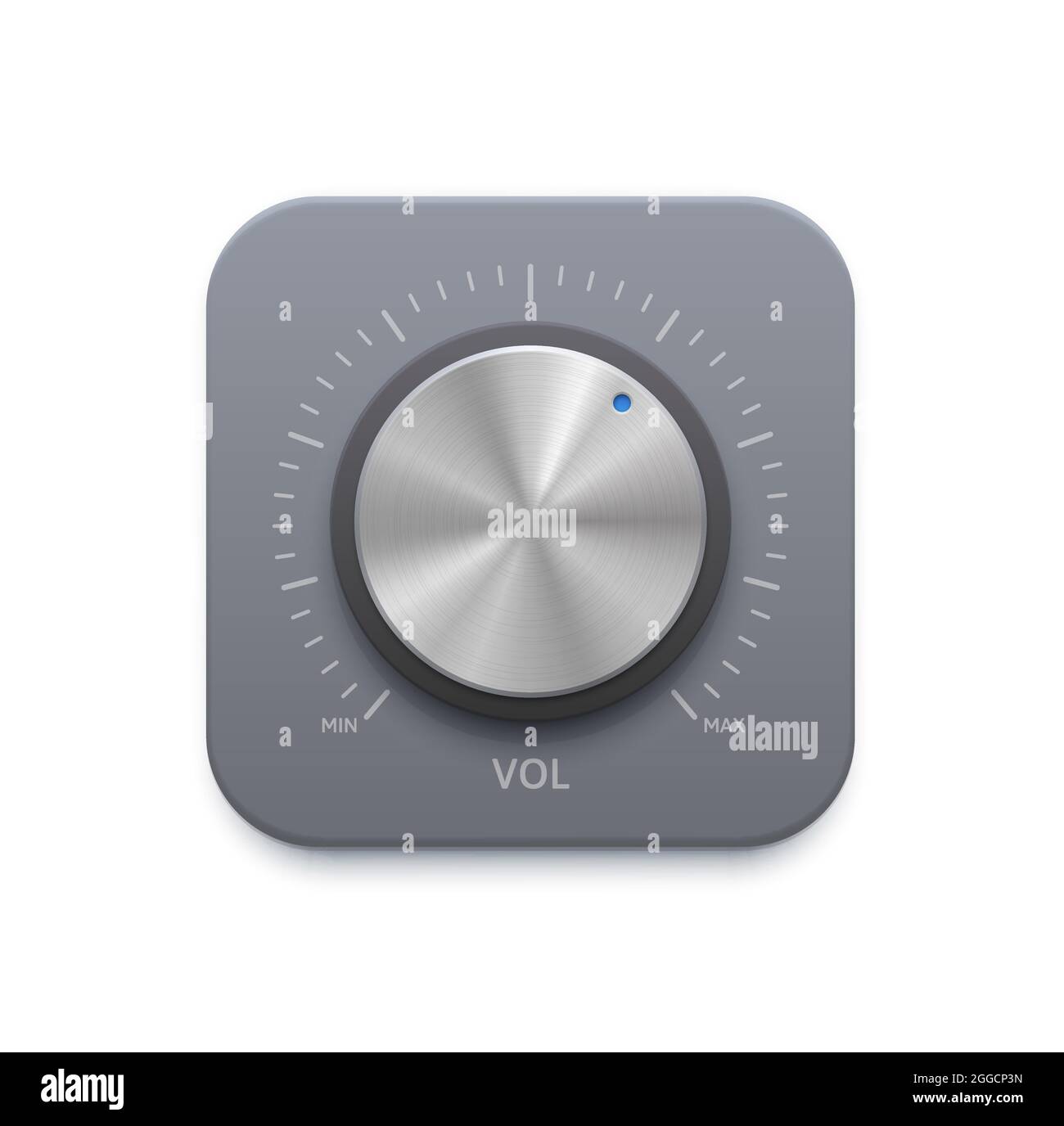 Metallic music sound knob button icon. Stainless steel, chrome metal or ...