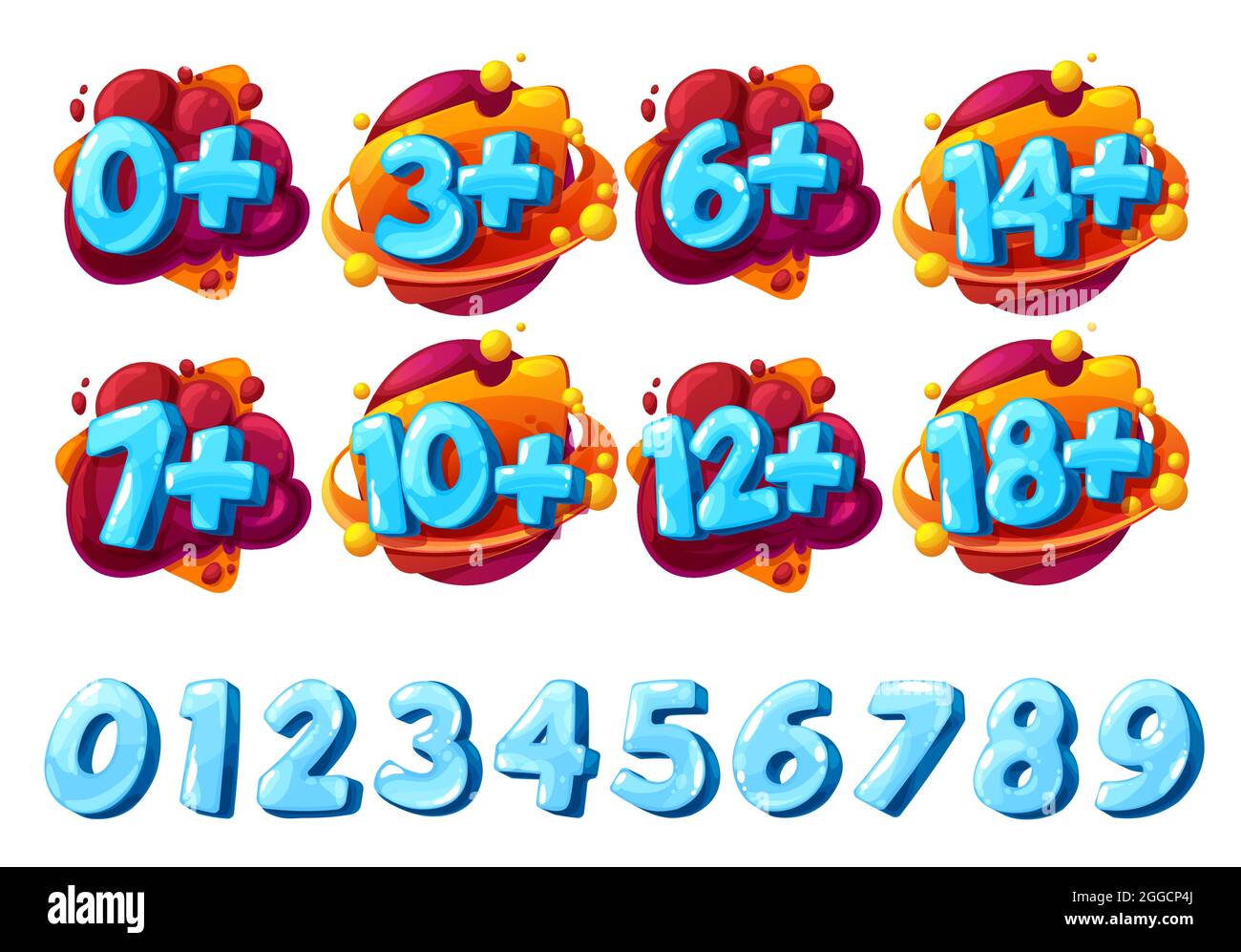 Age limit signs and icons. Cartoon vector labels zero, three and six ...