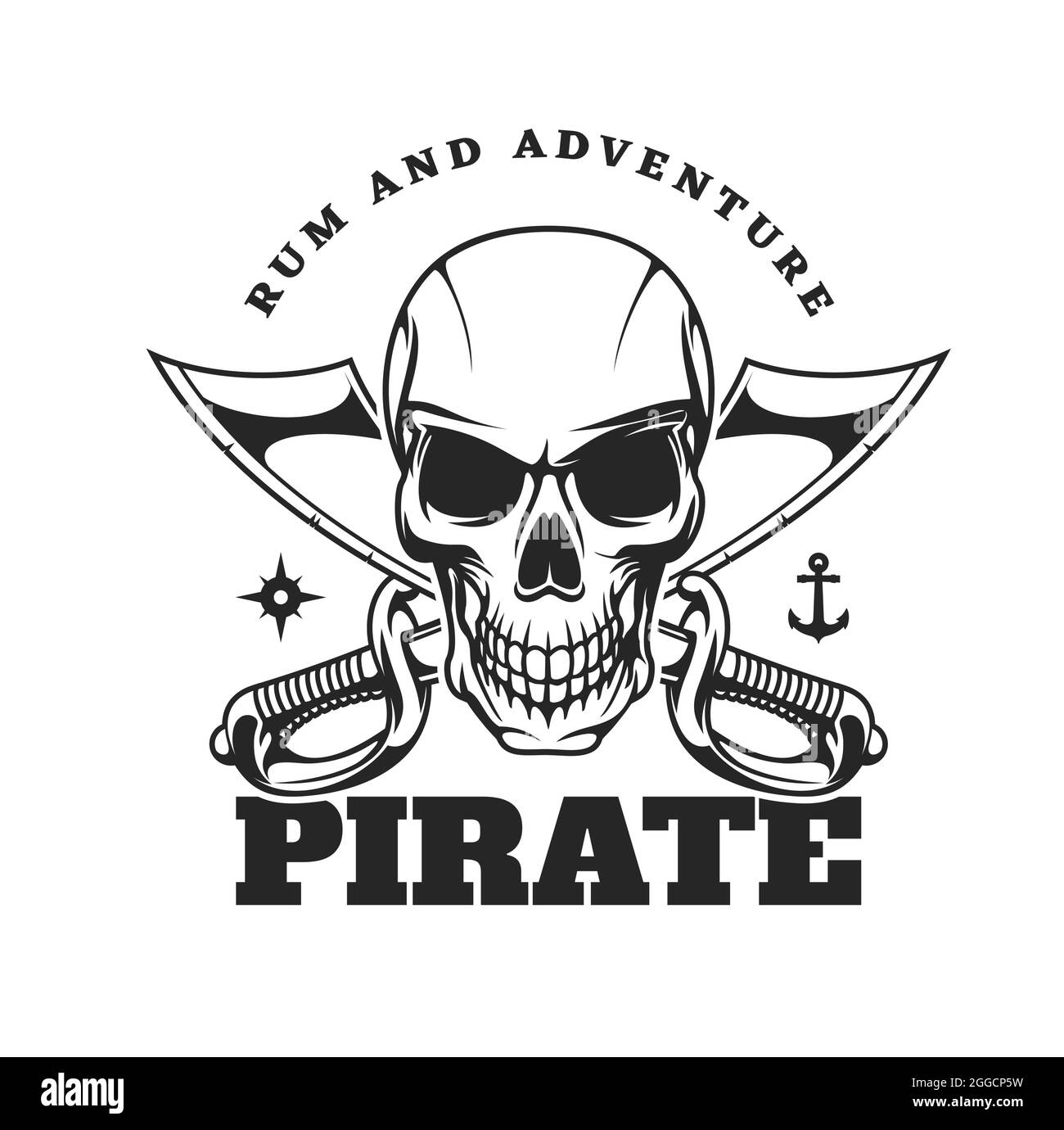 Black skull and cutlass pirate flag Black and White Stock Photos ...