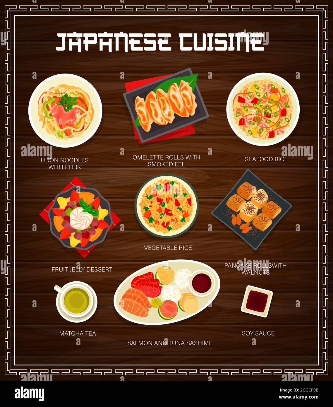 Japanese food and Asian cuisine menu dishes, vector restaurant lunch ...