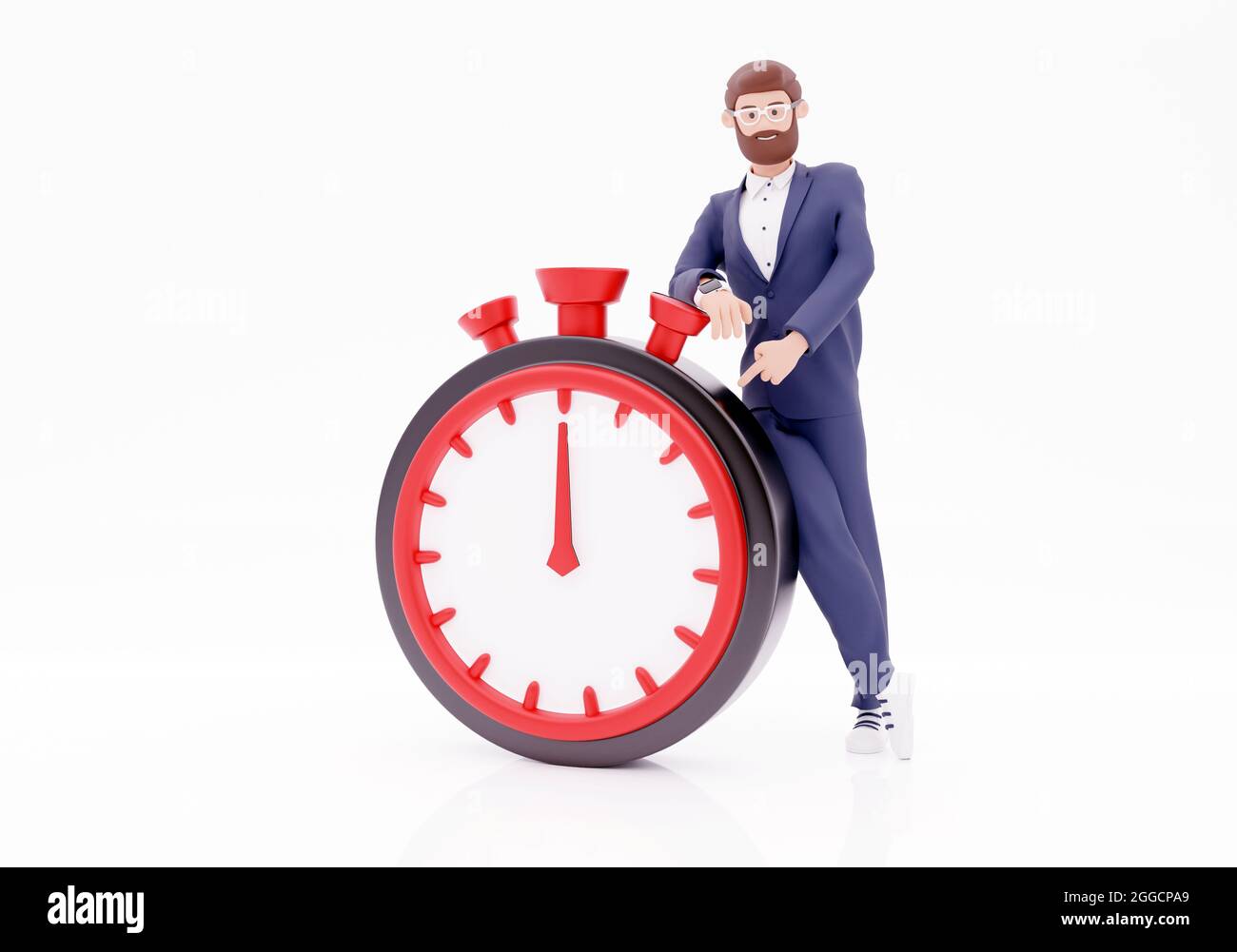 3d render character businessman timer on white background. 3d ...