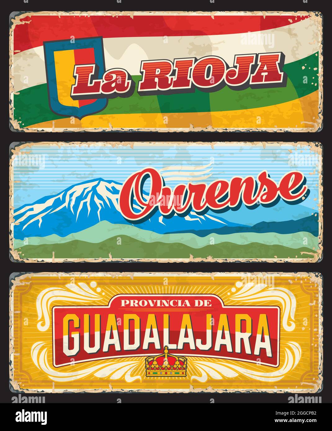 La Rioja, Ourense and Guadalajara provinces retro plates. Spain regions ...