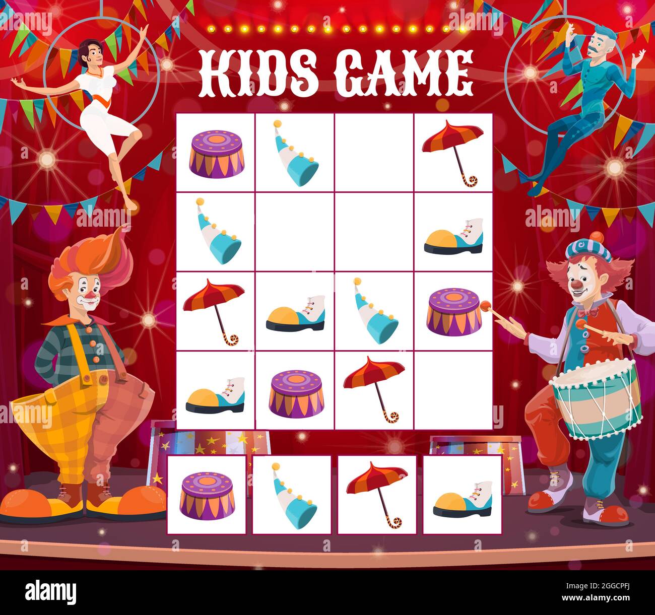 Kids maze game with circus clowns. Sudoku vector riddle with cartoon ...