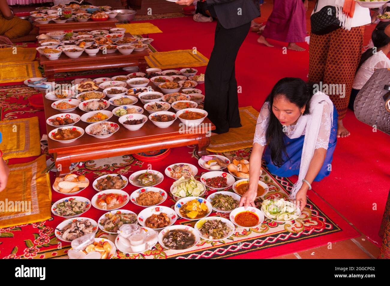 Kandal Province, Cambodia. October 9th, 2018. A Cambodian woman lays ...