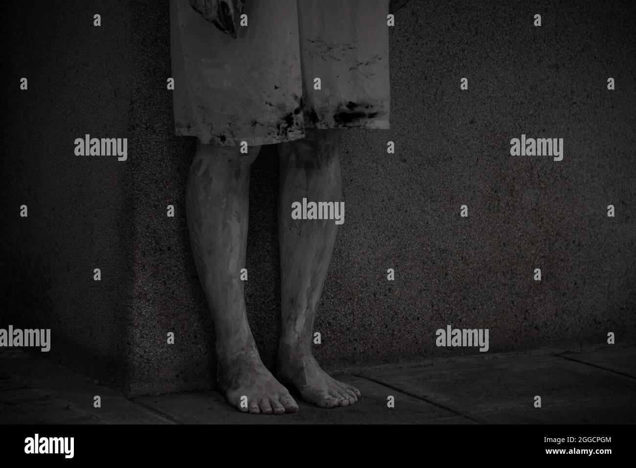 Horror Woman Ghost Creepy Stand See Only 2 Legs Halloween Day Concept
