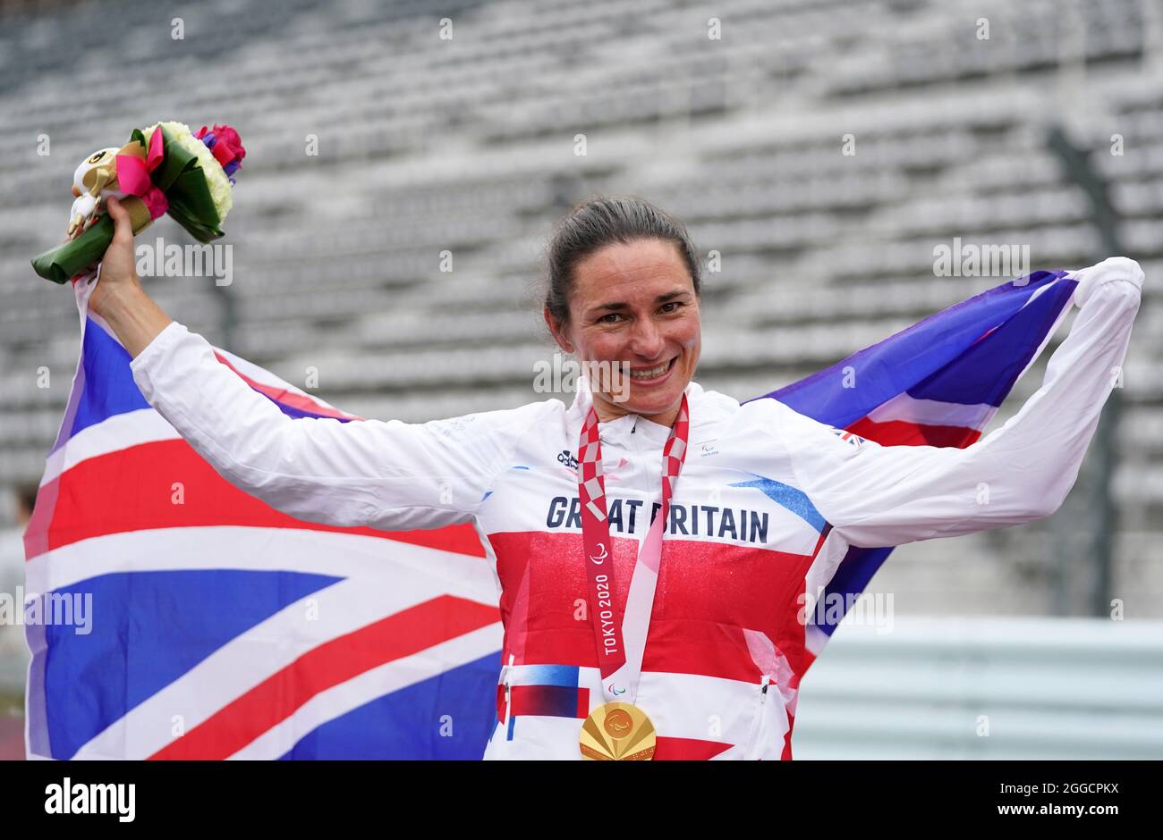 Great Britain's Sarah Storey celebrates with the gold medal in the ...