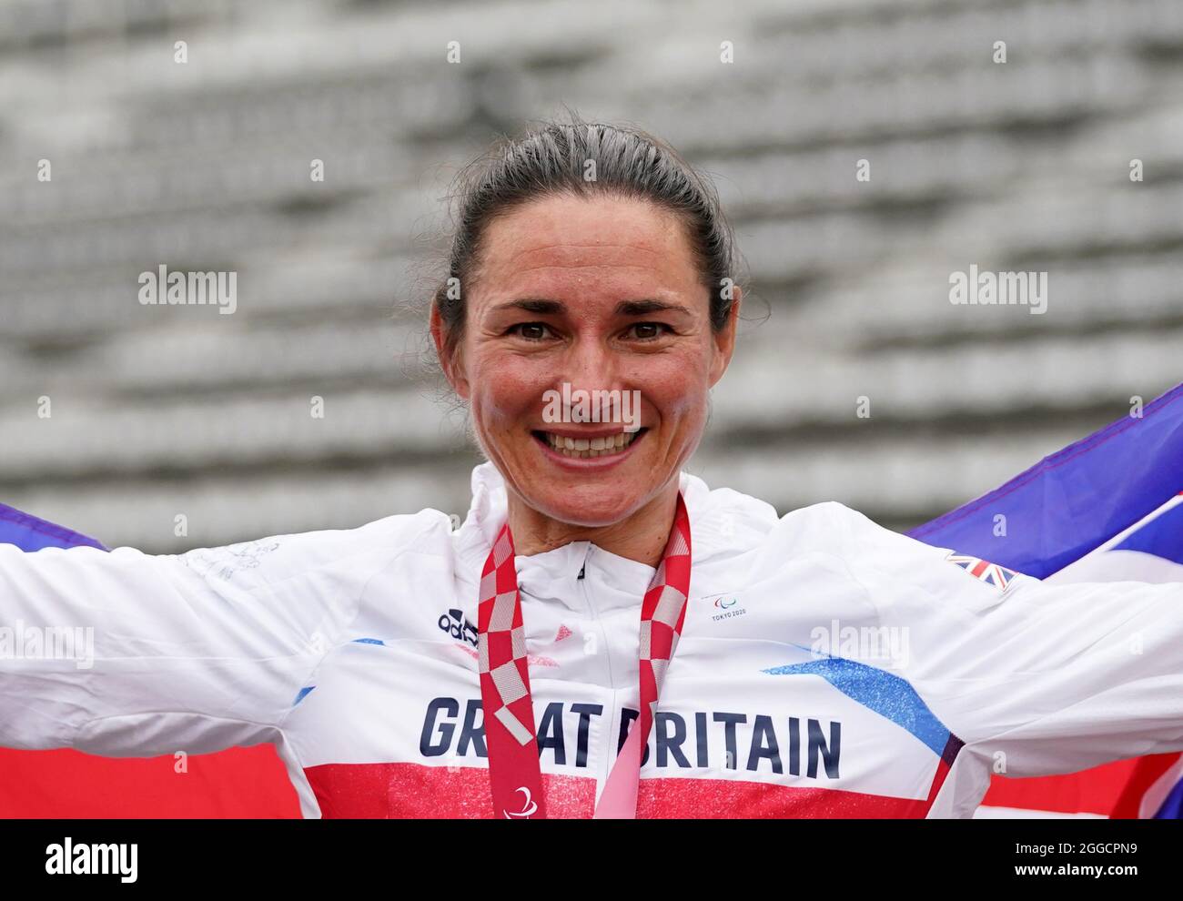 Great Britain's Sarah Storey celebrates with the gold medal in the ...