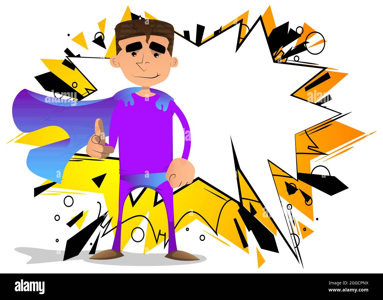 Funny cartoon man dressed as a superhero pointing at the viewer with ...