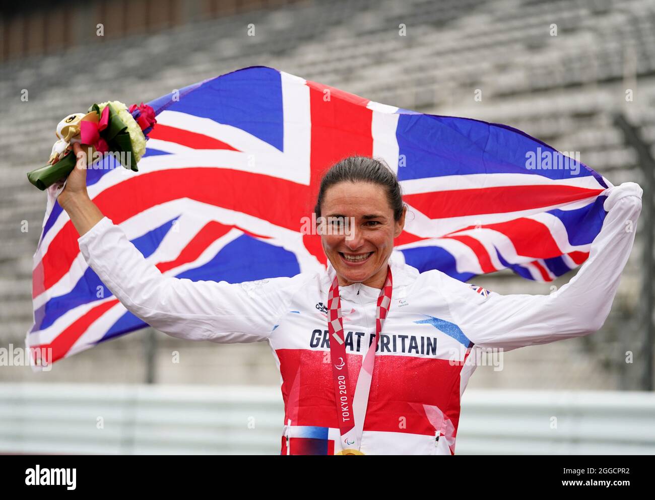 Great Britain's Sarah Storey celebrates with the gold medal in the ...