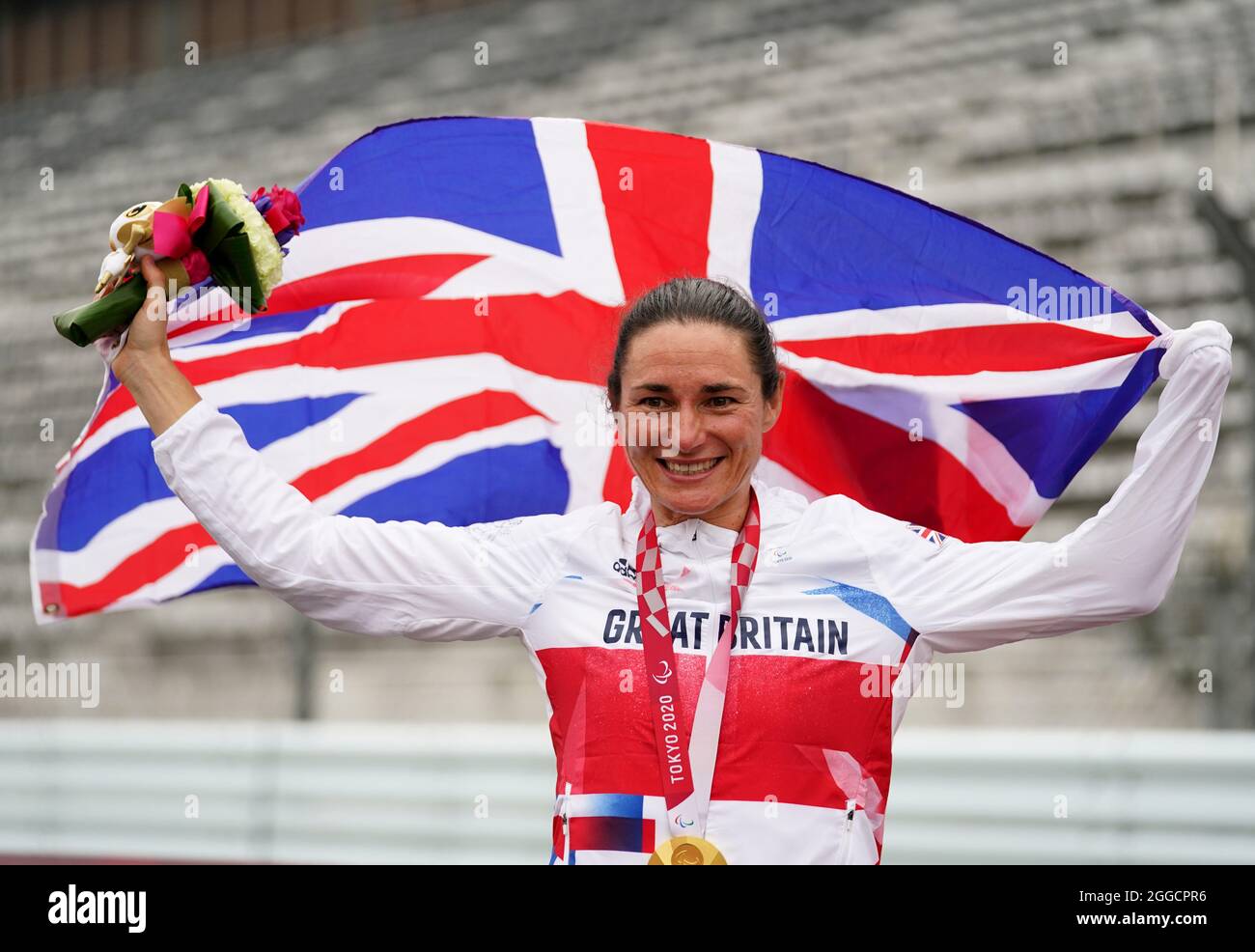 Great Britain's Sarah Storey celebrates with the gold medal in the ...