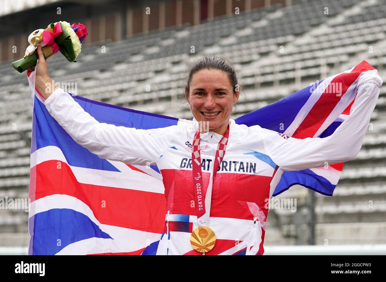 Great Britain's Sarah Storey celebrates with the gold medal in the ...