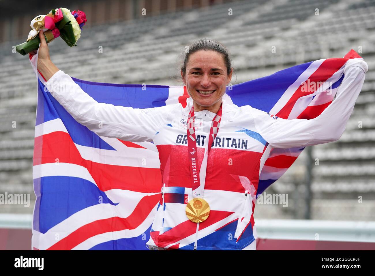 Great Britain's Sarah Storey celebrates with the gold medal in the ...