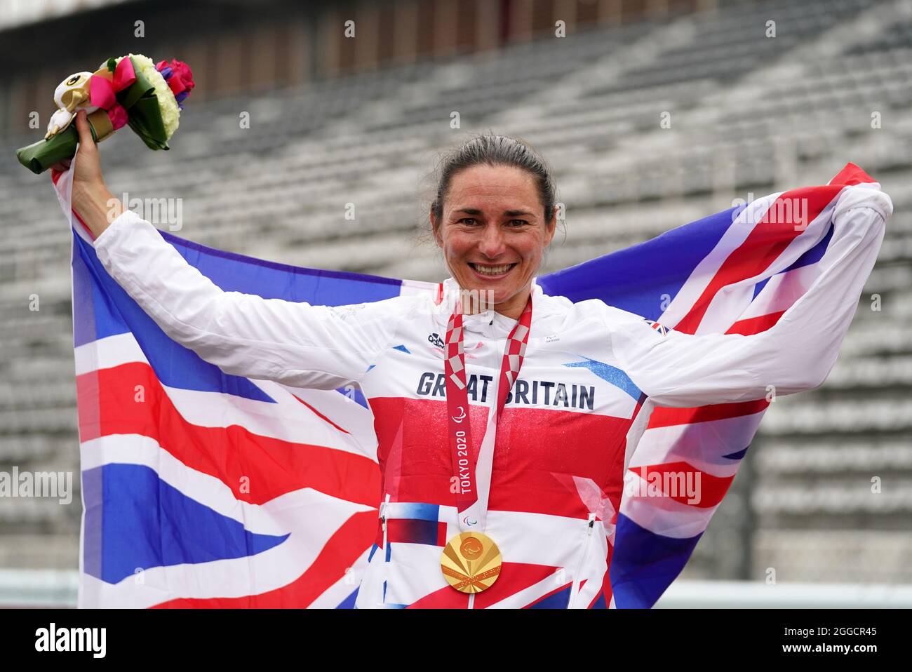 Great Britain's Sarah Storey celebrates with the gold medal in the ...