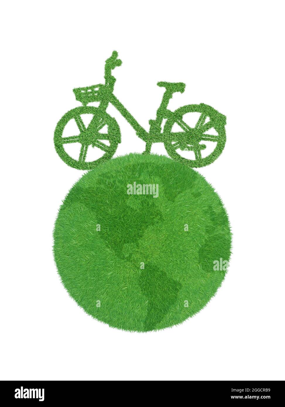 Green bicycle driving on planet isolated on white background ...