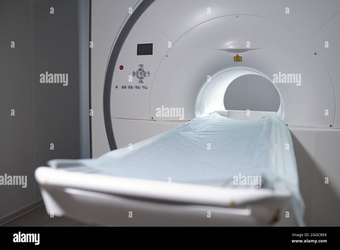 New medical equipment for MRI scanning with table for patient inside ...
