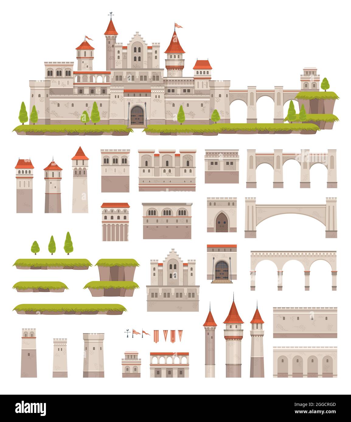 Medieval castle constructor, kids game. Cartoon vector palace ...