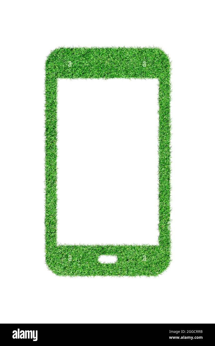 Mobile icon covered of grass isolated on white background Stock Photo ...