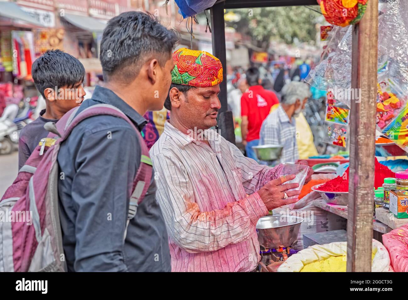 Holi Festival colours at street market in Jaipur India Stock Photo - Alamy