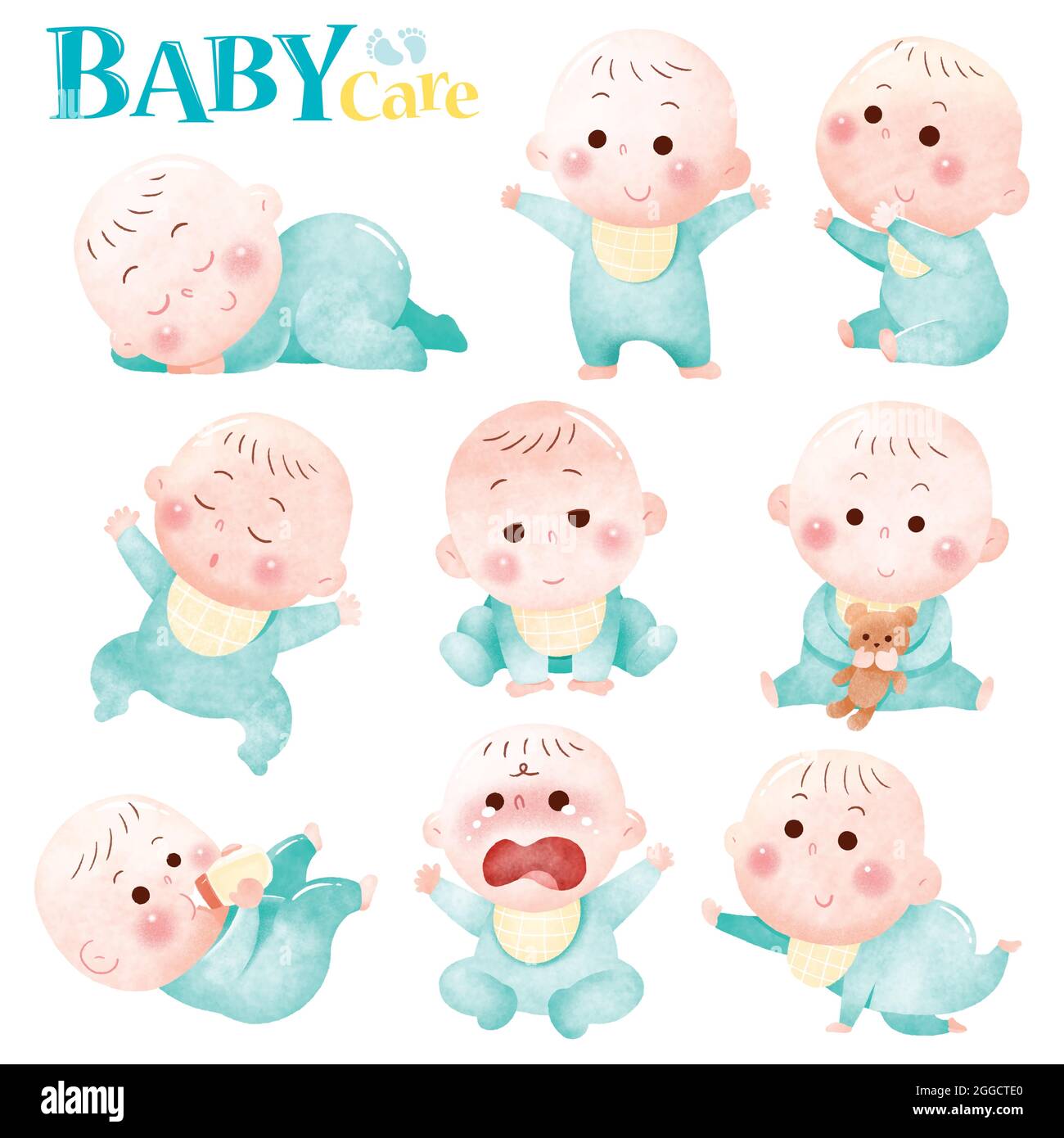 Watercolor Baby Care Illustrations – Adorable Baby Expressions and ...