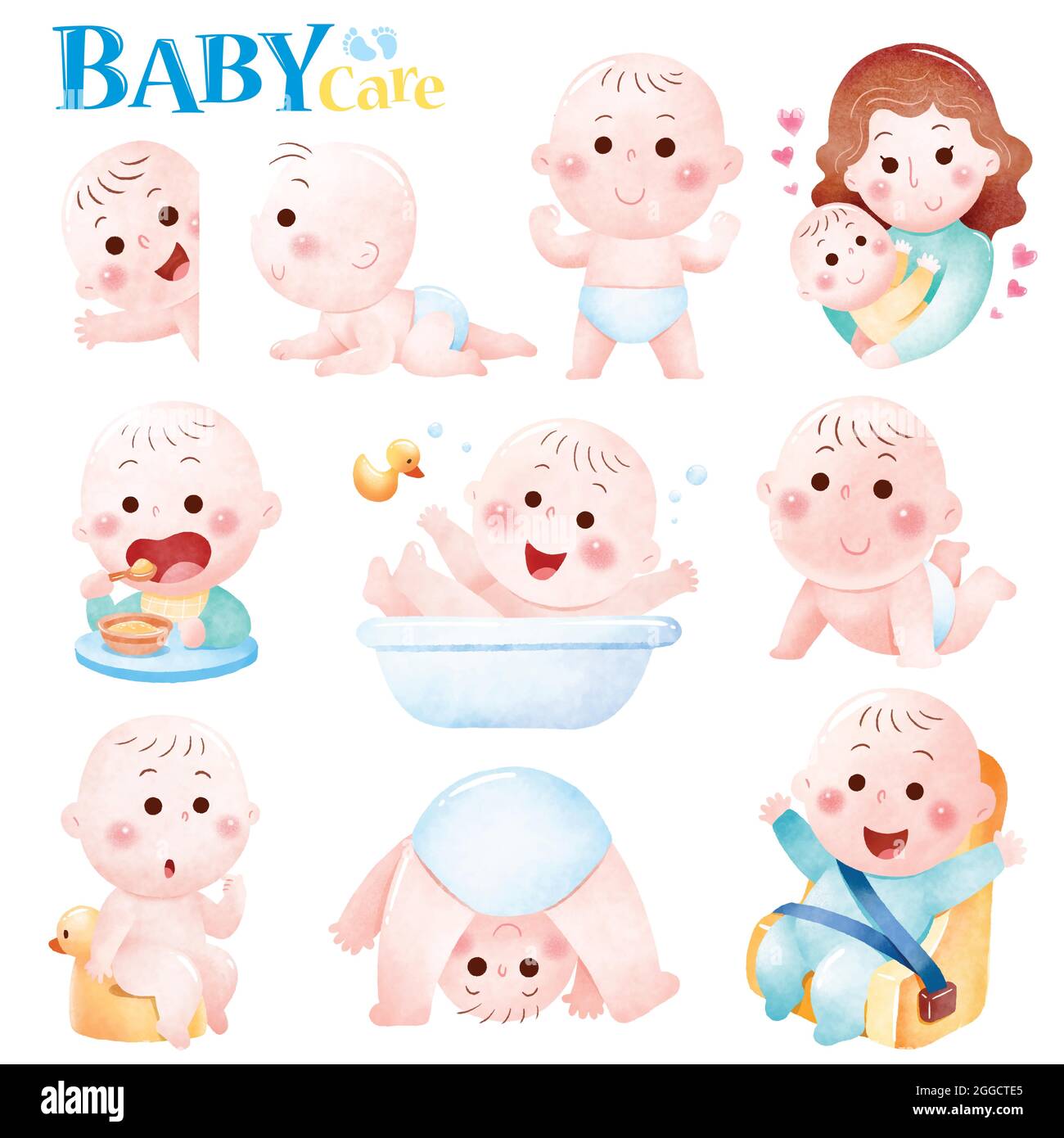 Watercolor Baby Care Illustrations – Daily Baby Activities and Emotions ...