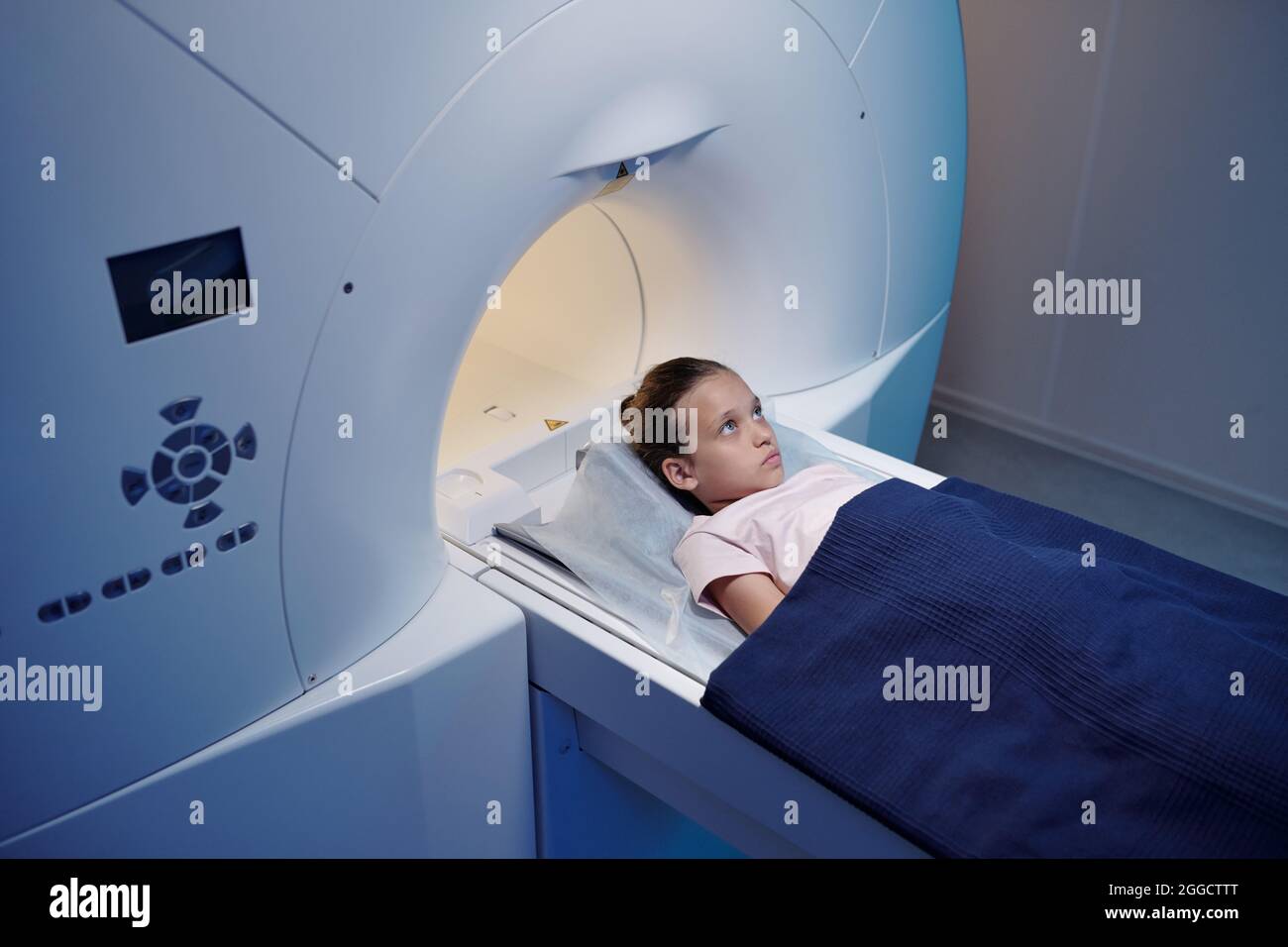 Little patient of modern clinics going to have mri scan examination ...