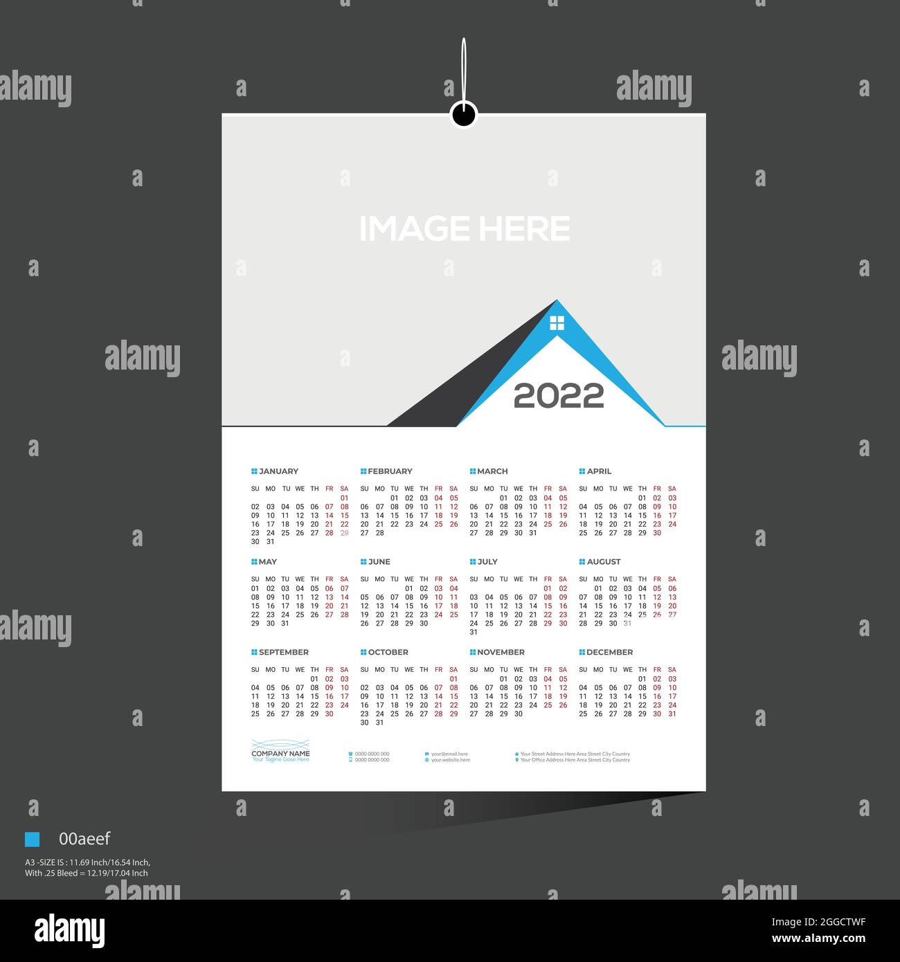 cyan colored 12 month 2022 calendar design Stock Vector Image & Art - Alamy