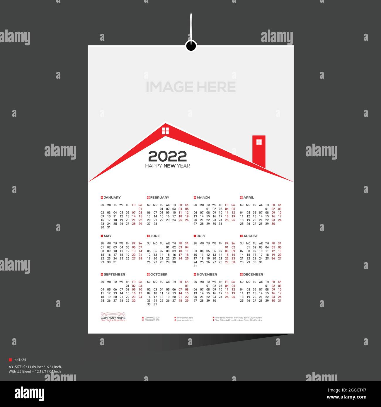 red colored 12 month 2022 calendar design Stock Vector Image & Art - Alamy