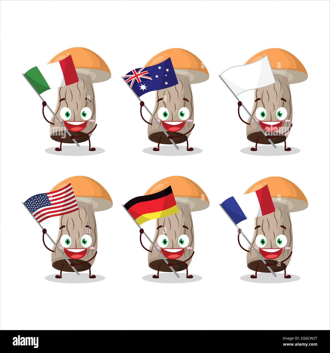 Scaber stalk cartoon character bring the flags of various countries ...