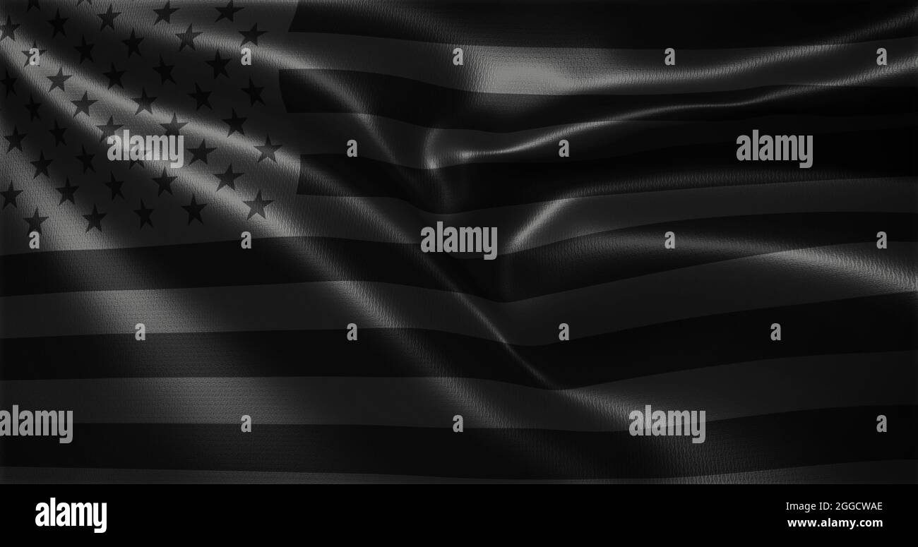 All black American Flag, All black USA flag with waving folds, close up ...