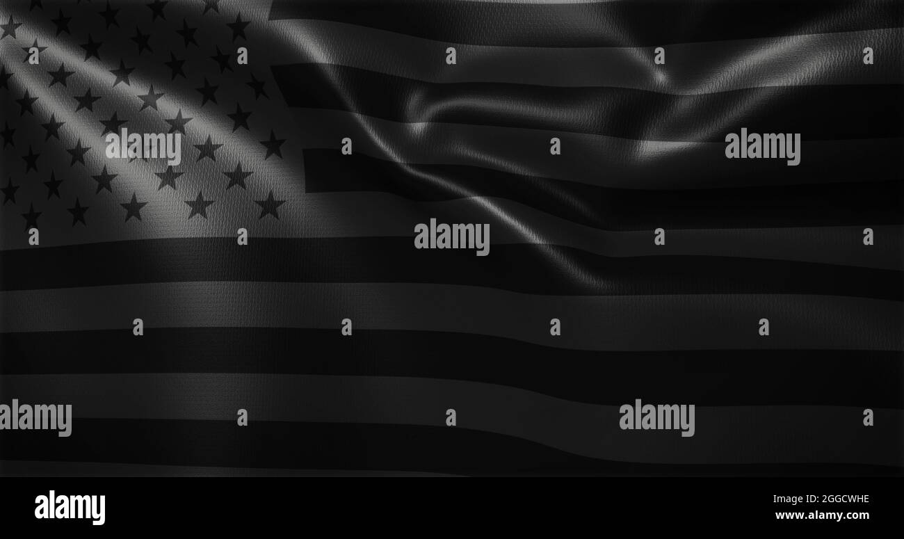 All black American Flag, All black USA flag with waving folds, close up ...