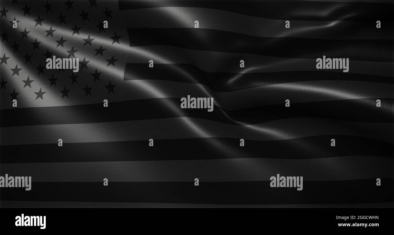 All black American Flag, All black USA flag with waving folds, close up ...